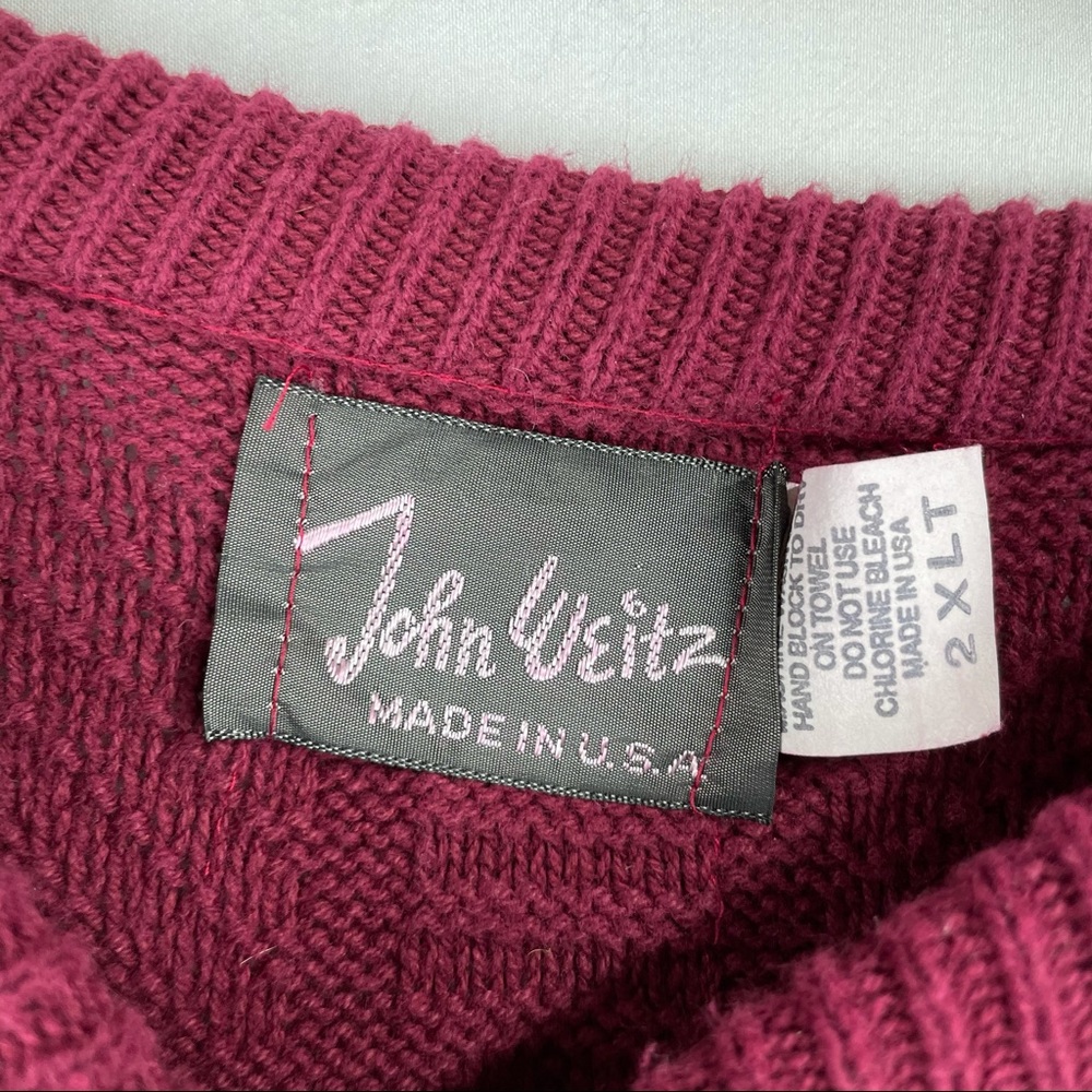 Vintage John Weitz Textured Maroon Grandpa Sweater - Gem